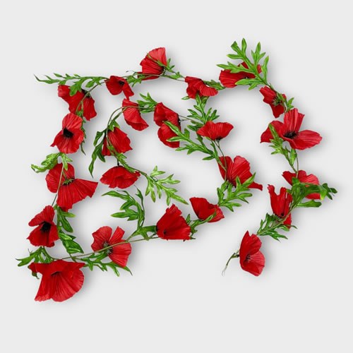 Artificial Faux Silk Flowers & Foliage UK | Artificial Poppy Garland 184cm