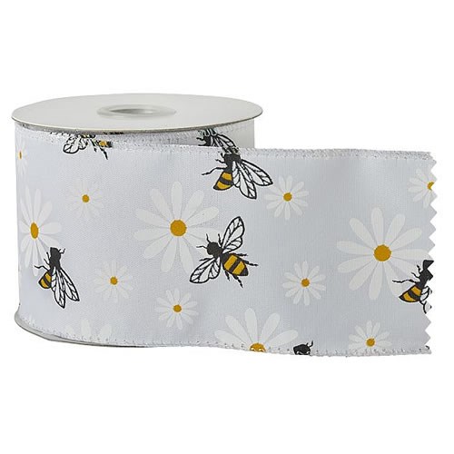 Floristry Ribbon Busy Bee White 64mm | Wholesale Dutch Flowers UK