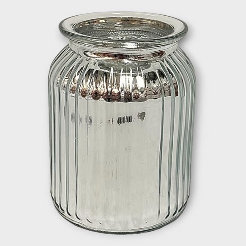 Metallic Silver Ribbed Jar 14.5cm | Glassware | Home Decor Wholesale ...