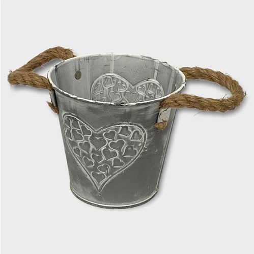 Zinc Heart Bucket with Rope Handles 12 x 13.5cm | Wholesale Florist ...