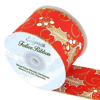 Natural Cotton Holly Berry Christmas Ribbon 63mm | Wholesale Dutch ...