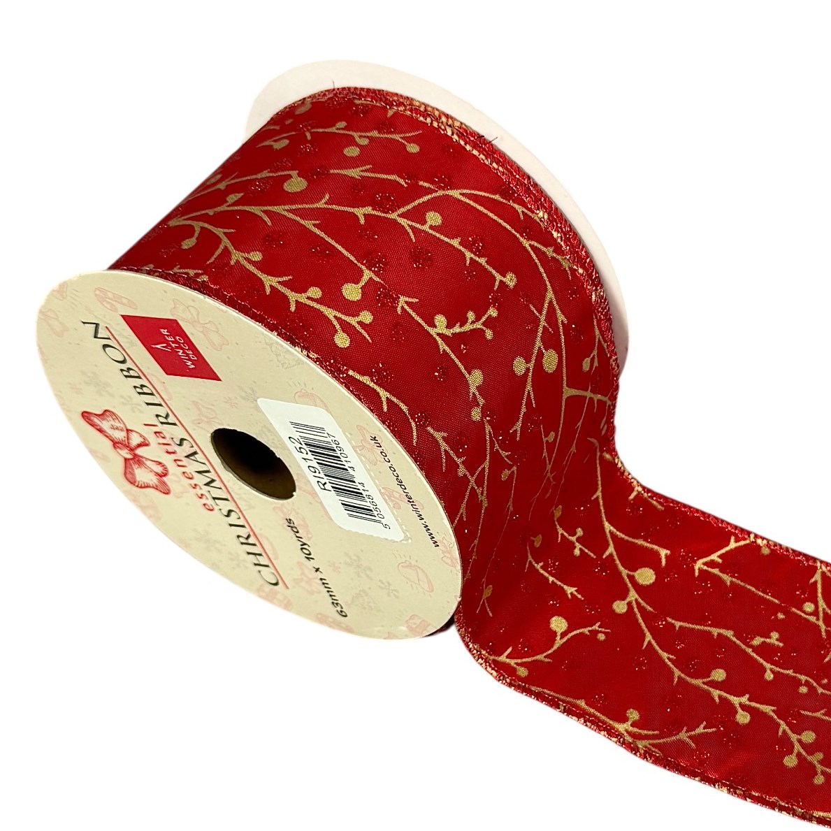 Christmas Floristry Ribbon Red with Gold Berry Branches 63mm | Xmas ...